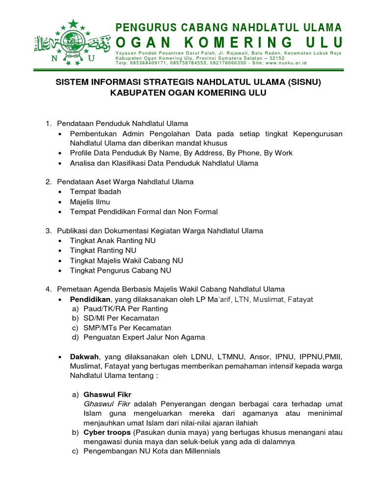 Sistem Informasi Strategis Nahdlatul Ulama (Sisnu) | PDF