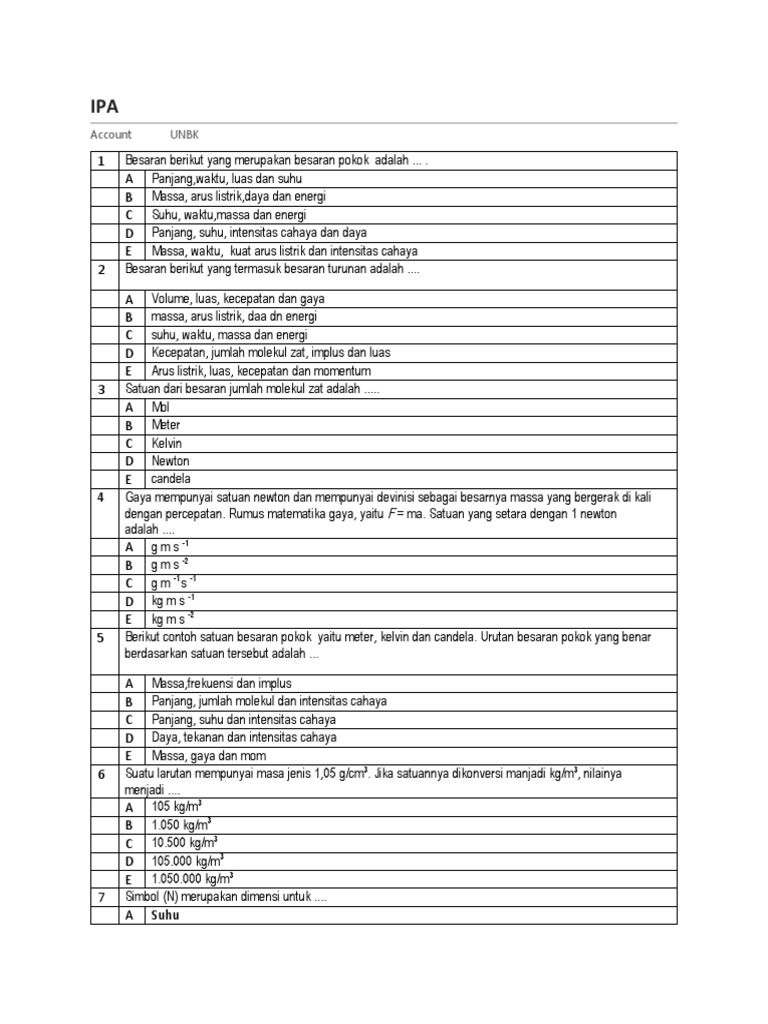 Template Soal IPA | PDF