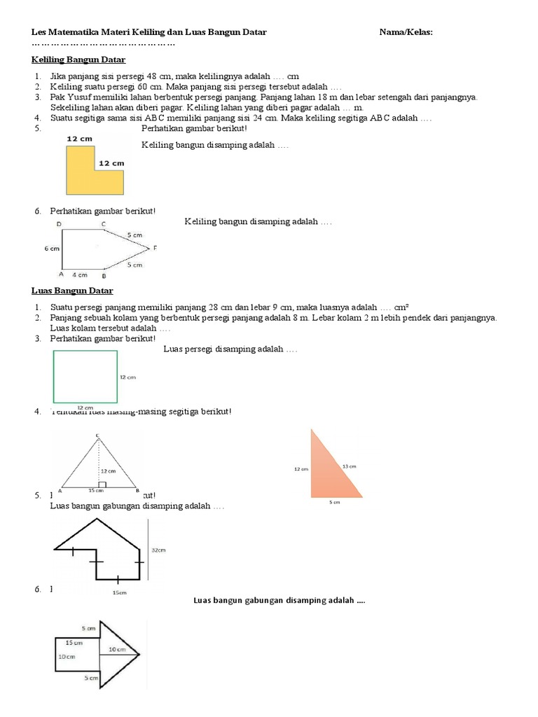 Les Matematika Materi Keliling Dan Luas Bangun Datar | PDF