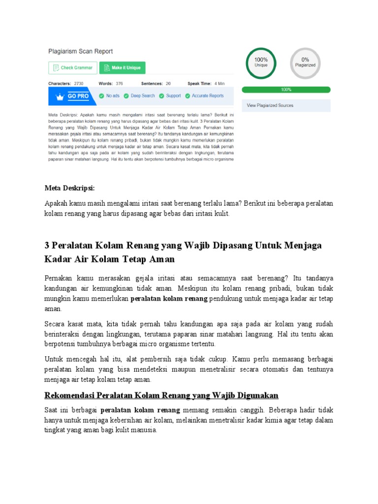 Peralatan Kolam Renang | PDF