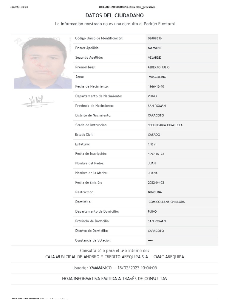 Reniec | PDF | Responsabilidad | Gobierno y personalidad