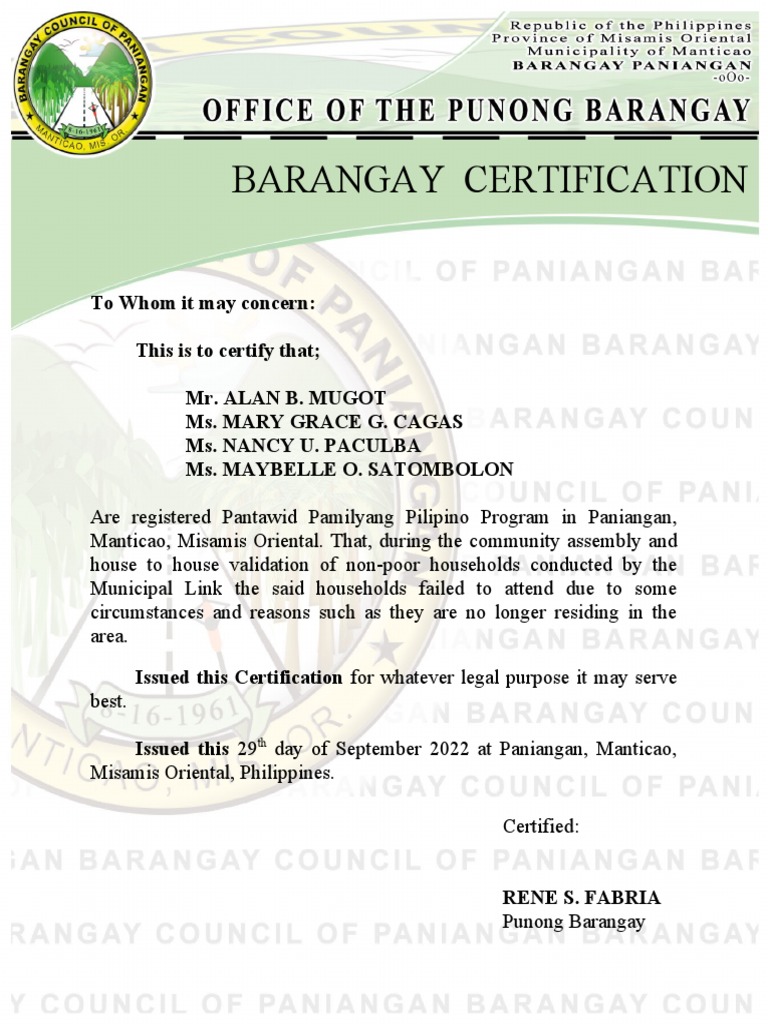 4Ps Cert of Non Attendance | PDF