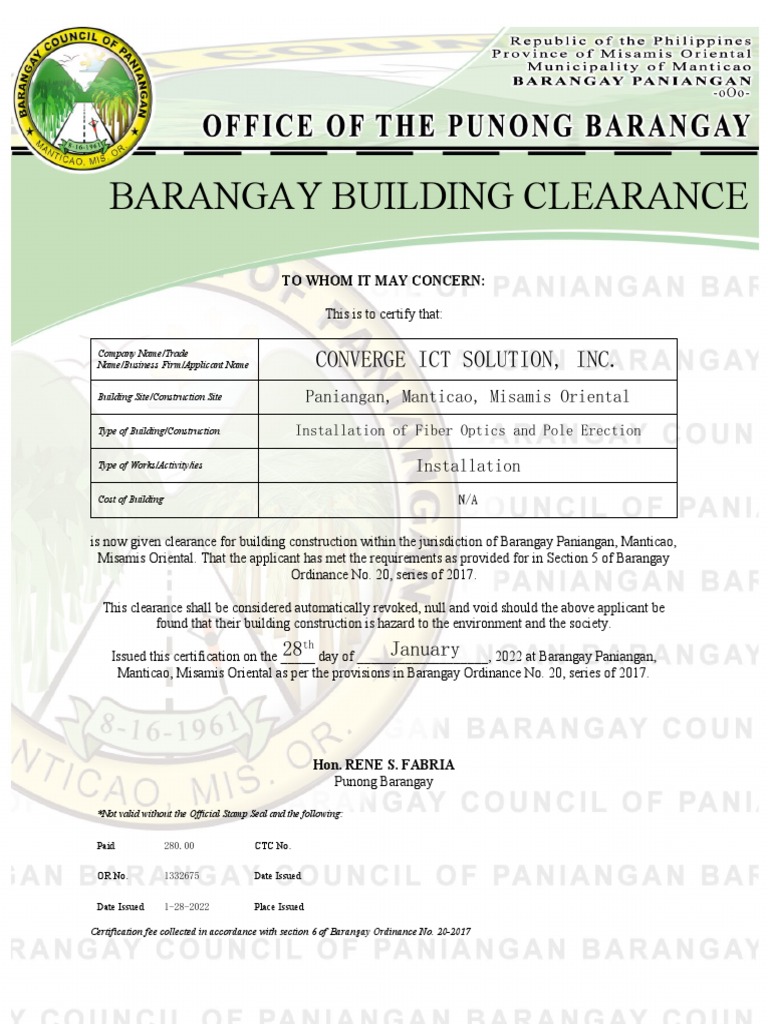 Converge ICT Building Clearance Certificate | PDF | Business