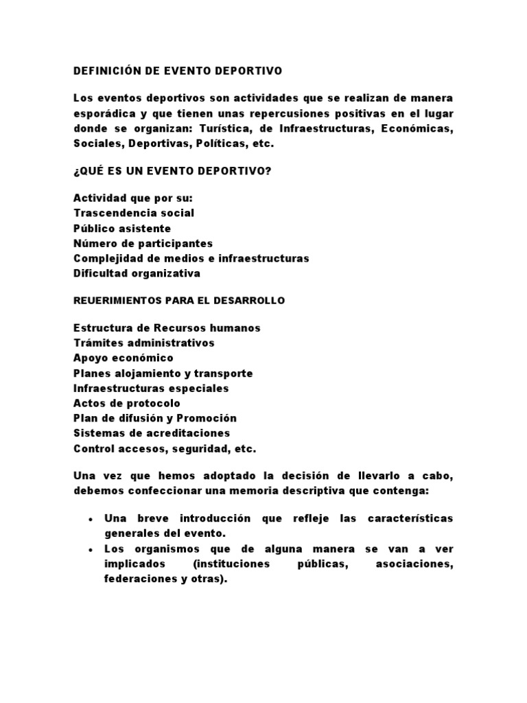 Definición y características de eventos deportivos | PDF | Marketing ...