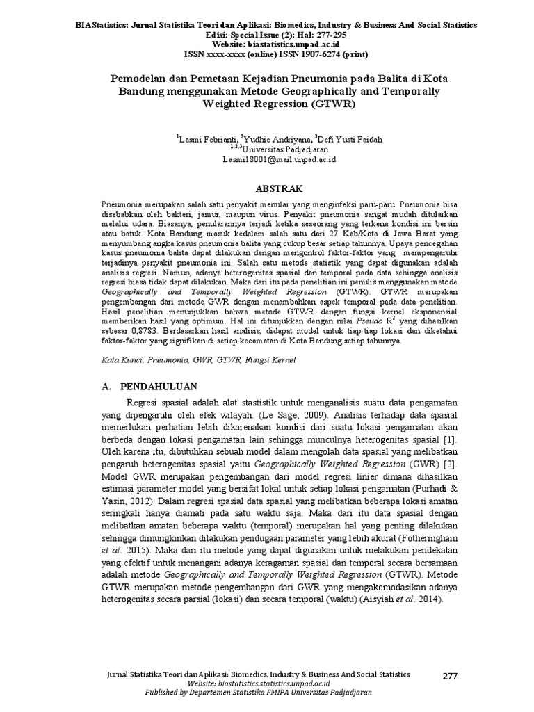 Pemodelan Dan Pemetaan Kejadian Pneumonia Pada Balita Di Kota Bandung Menggunakan Metode ...