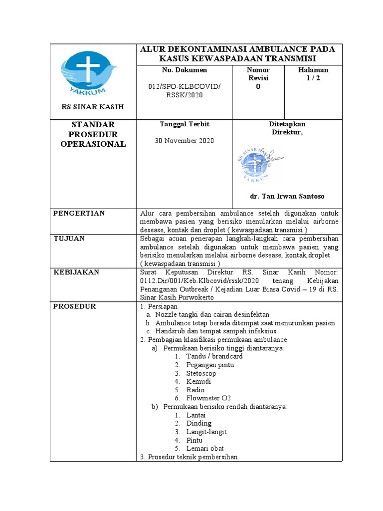 Spo Alur Dekontaminasi Ambulance | PDF