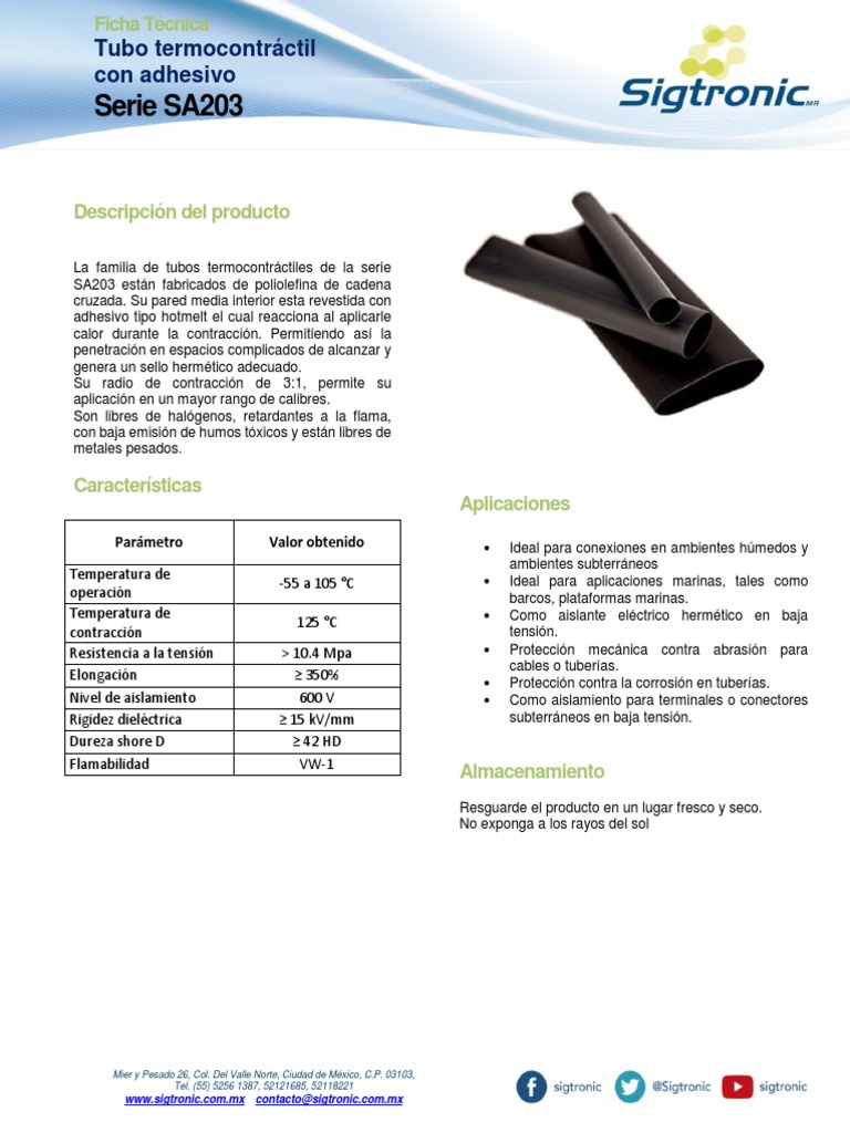 Tubo Termocontráctil SA203 con Adhesivo | PDF | Aislador (Electricidad ...