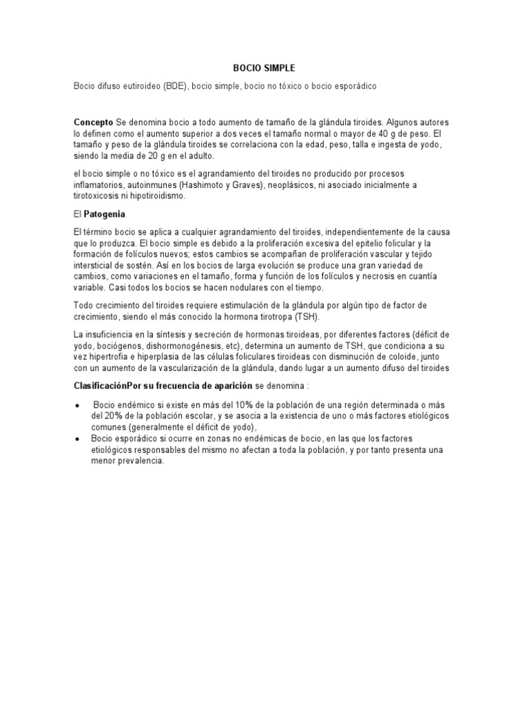 Bocio Simple Resumen | PDF | Tiroides | Hipotiroidismo