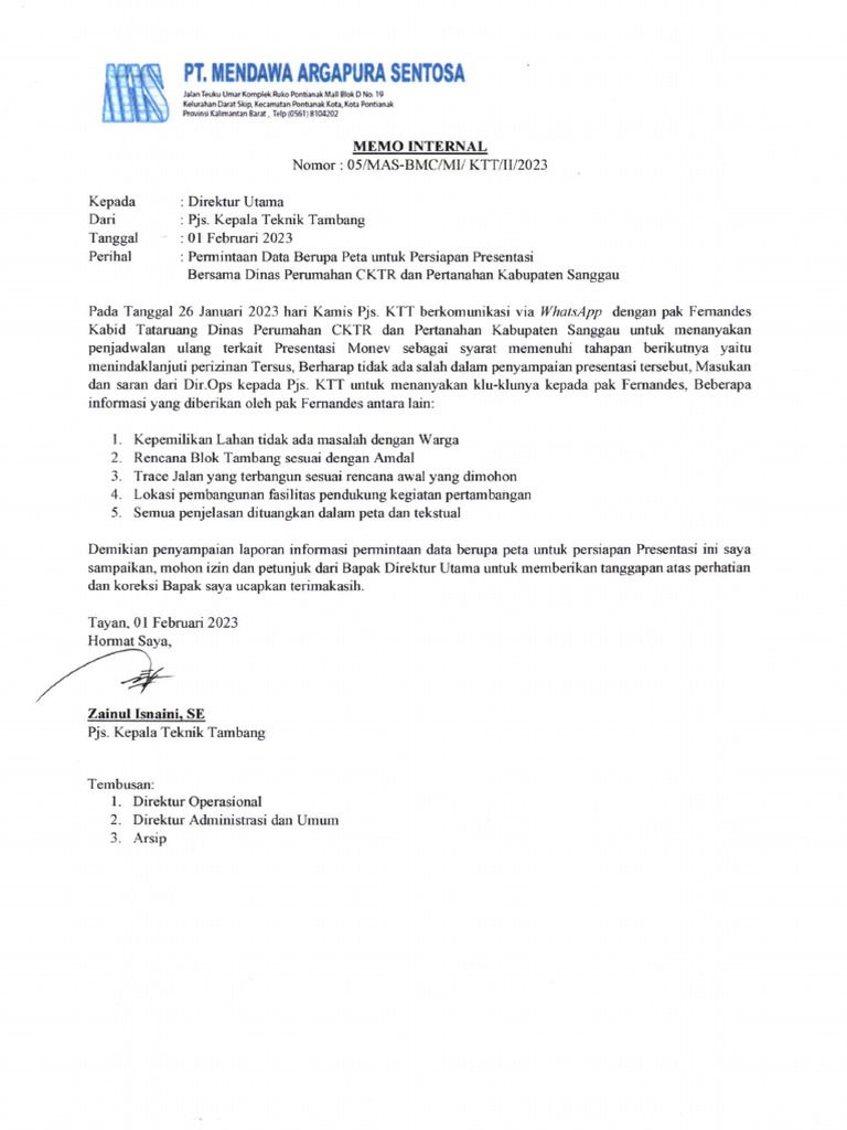 05 Memo Internal Tentang Permintaan Data Berupa Peta Untuk Pesiapan ...