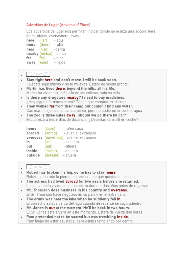 Adverbios de Lugar | PDF