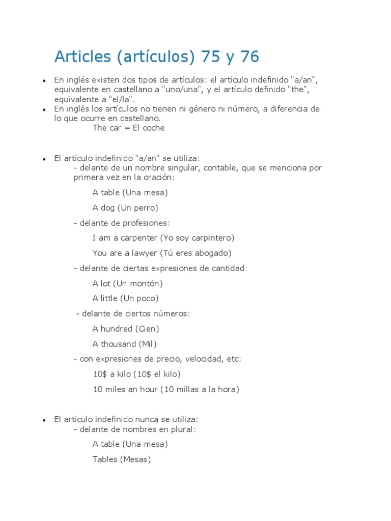 Articles (Artículos) 75 y 76 | PDF | Lingüística