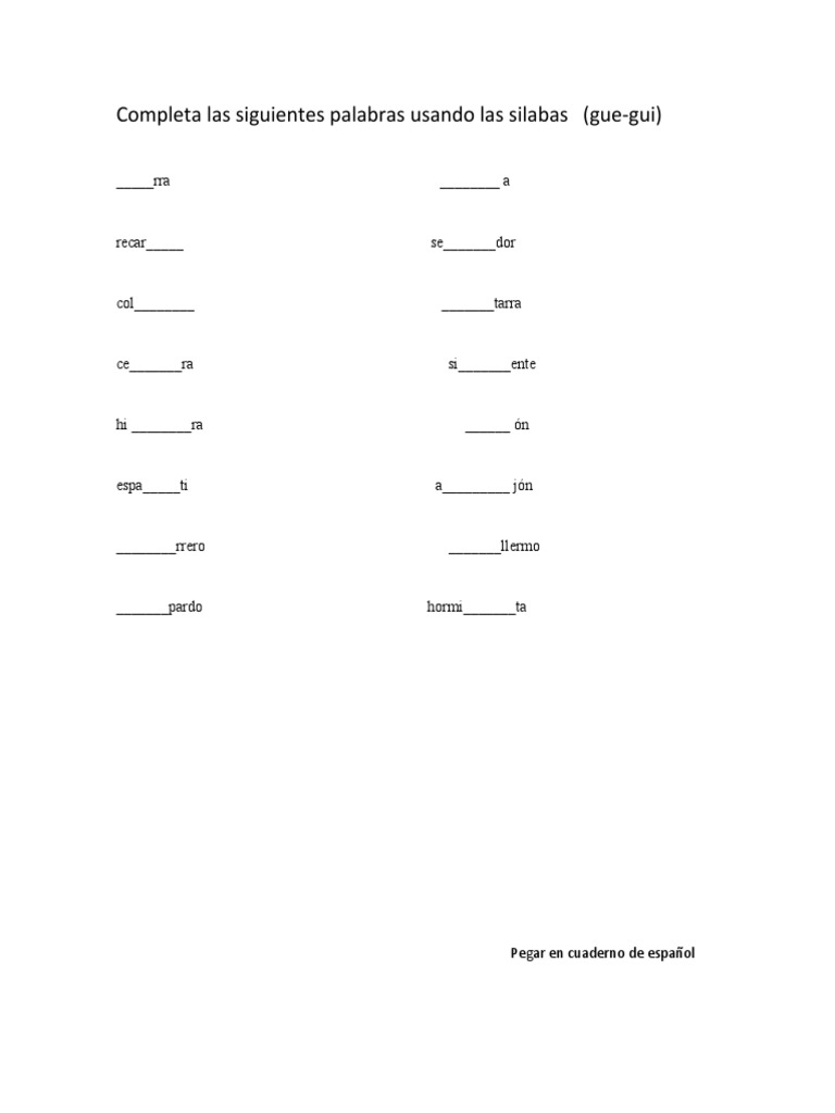 Completa Las Palabras Con Gue-Gui | PDF