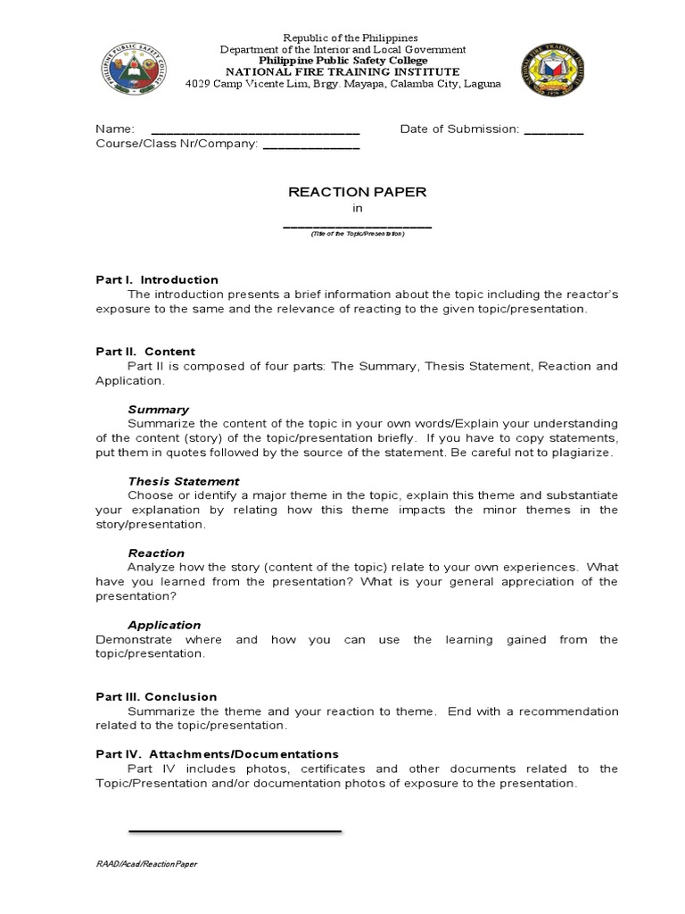 Reaction Paper Format | PDF