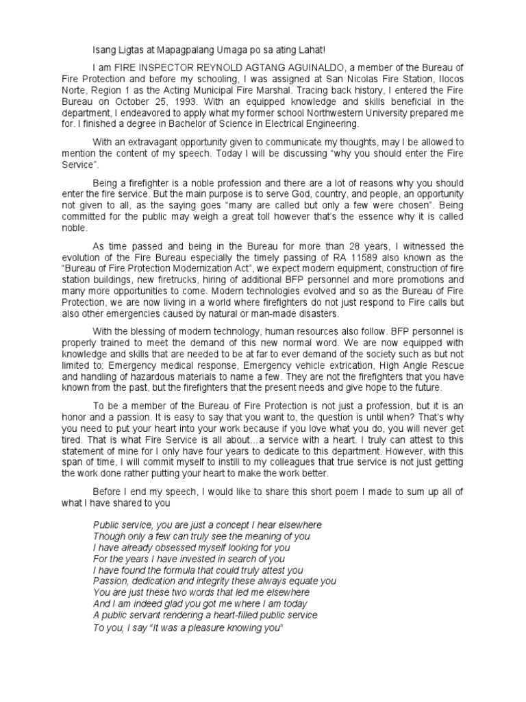 Speech Final | PDF | Firefighter | Firefighting