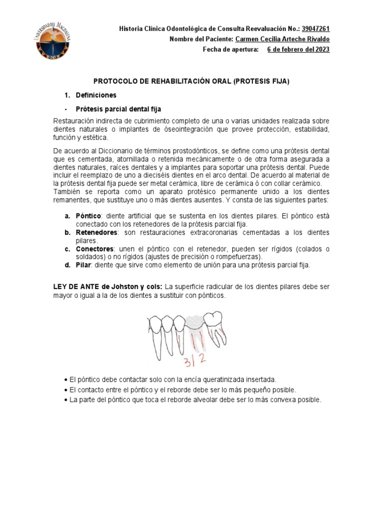 Protocolo de Rehabilitación Oral (Protesis Fija) | PDF | Dentadura postiza