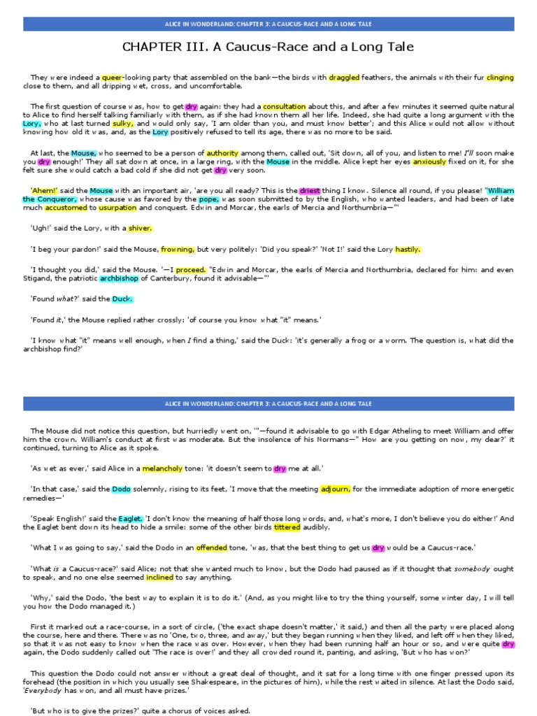 Alice-in-Wonderland-Chapter-three-comprehension With Editing | PDF ...