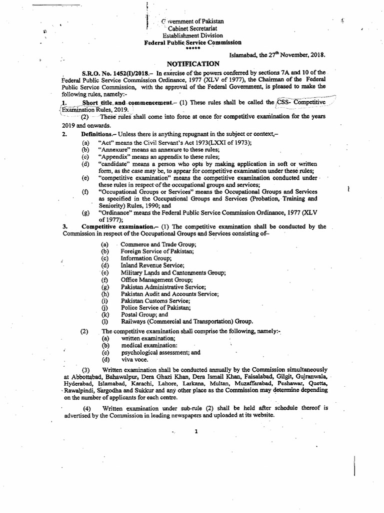 CSS Competitive Exam Rules 2019 | PDF | Multiple Choice | Academic Degree
