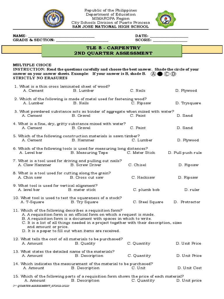 Tle 8 Carpentry Q2 PT | PDF | Prices | Hazards
