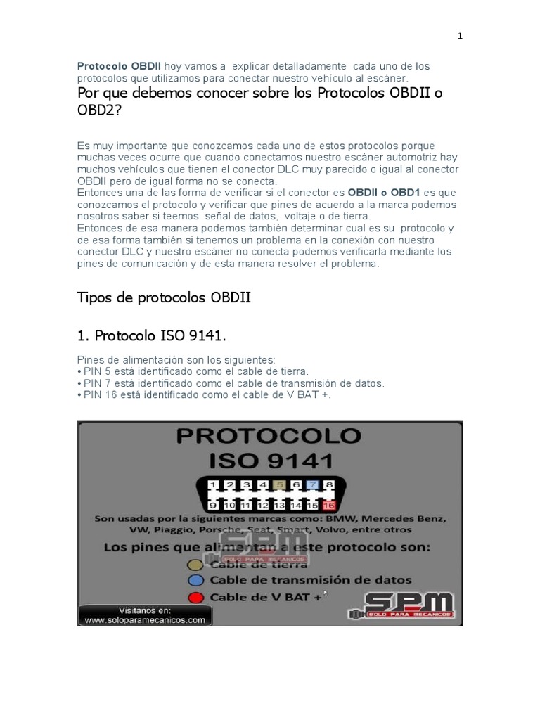 Protocolos OBDII: Conexiones y Funciones | PDF | Vehículos | Vehículo ...