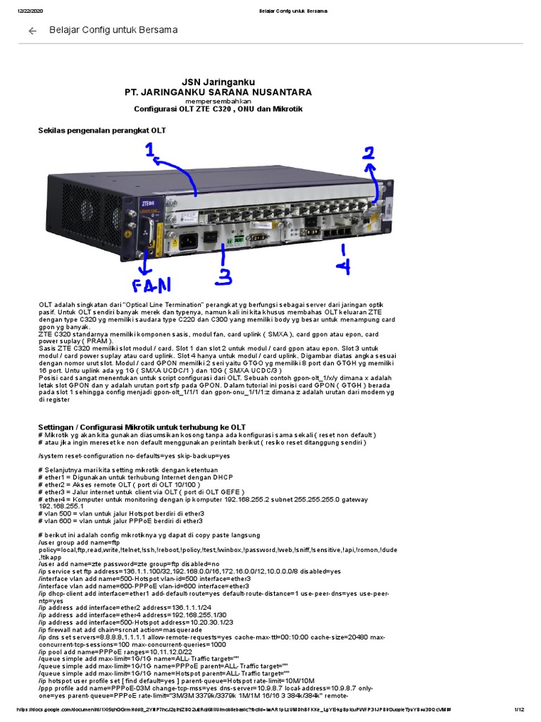 Belajar Config OLT Untuk Bersama | PDF