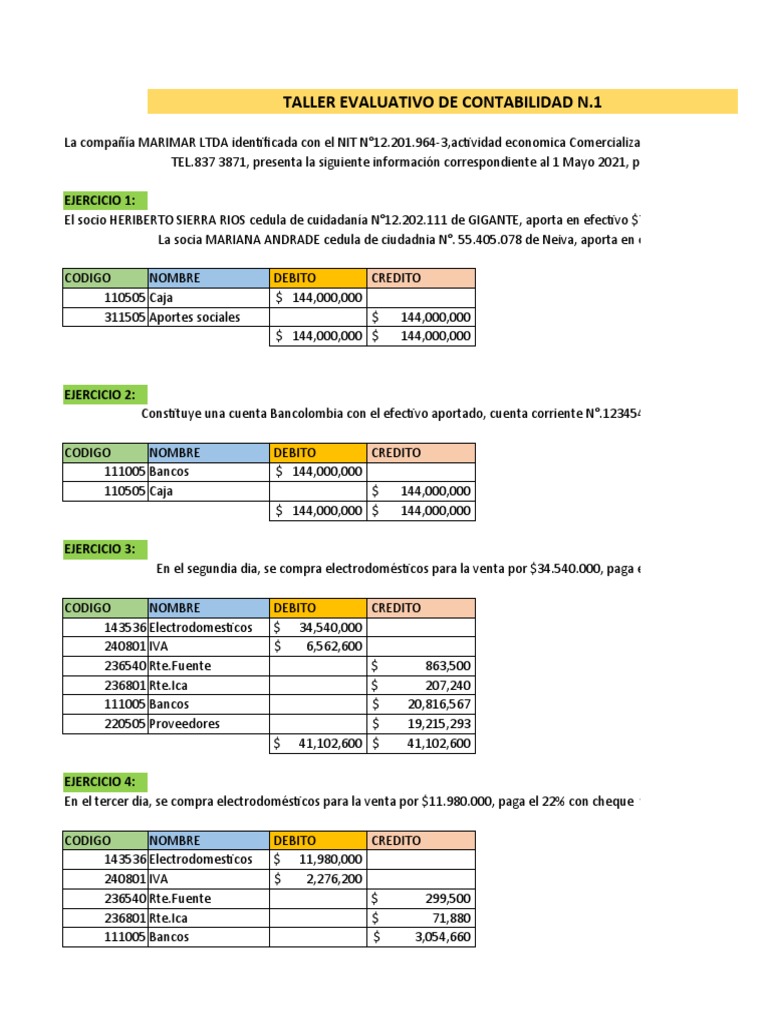 Taller Contabilidad n.1 | PDF | Tarjeta de débito | Contabilidad