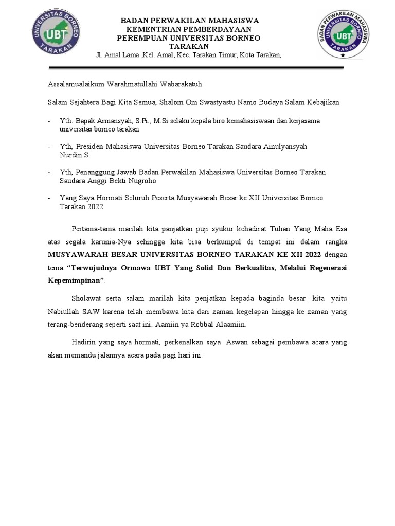 Teks Mc Musyawarah Besar Ubt (1) | PDF