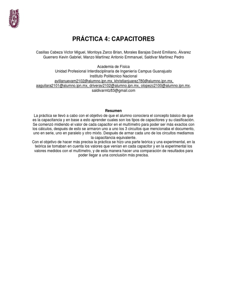 Practica Capacitores 1 | PDF | Condensador | Capacidad