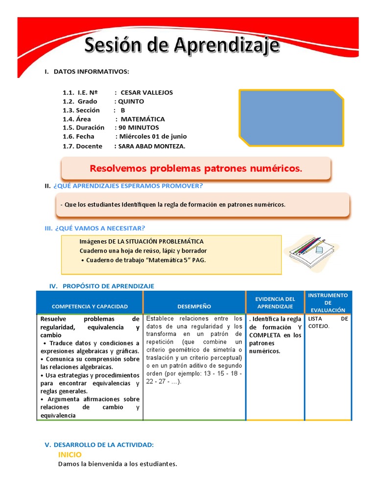D1 A1 SESIÓN Patrones Numericos | PDF | Evaluación | Cognición