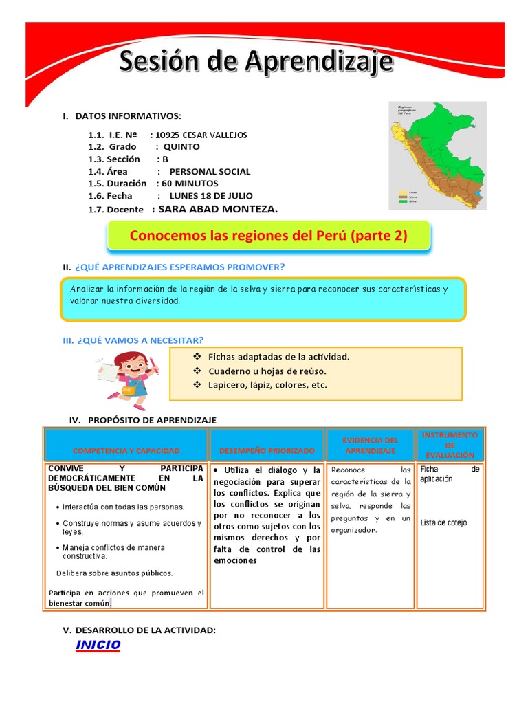 D1 A2 SESION Conocemos las regiones del Perú (parte 2) | PDF | Andes ...