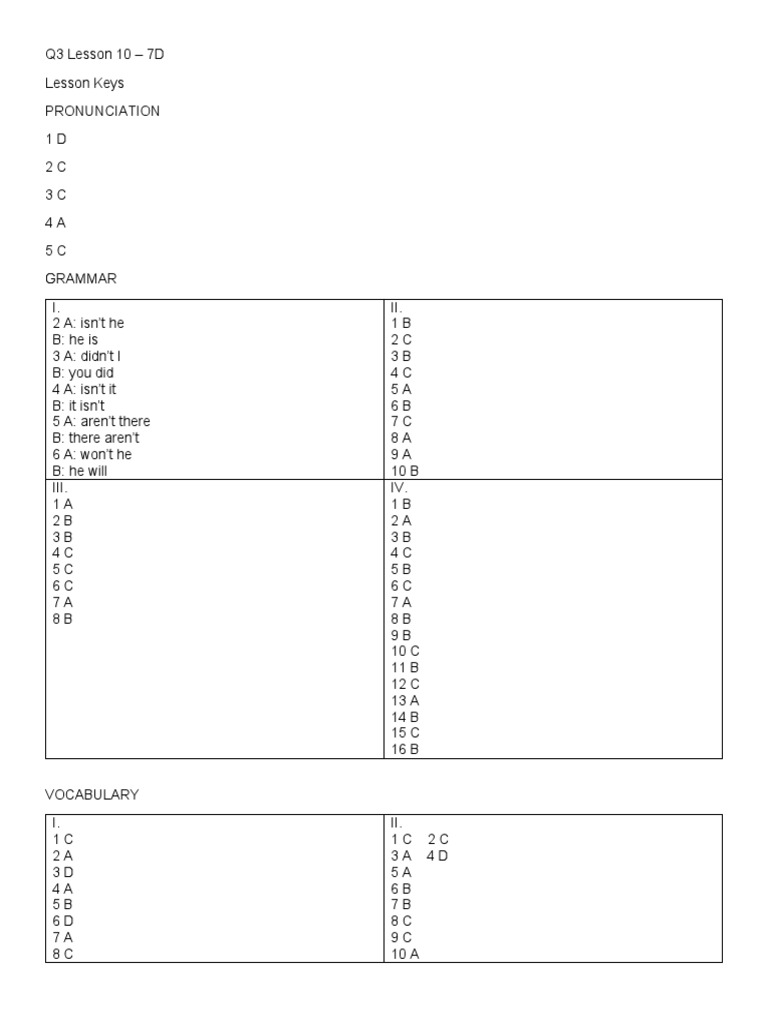 7D Q3 L10 Keys | PDF