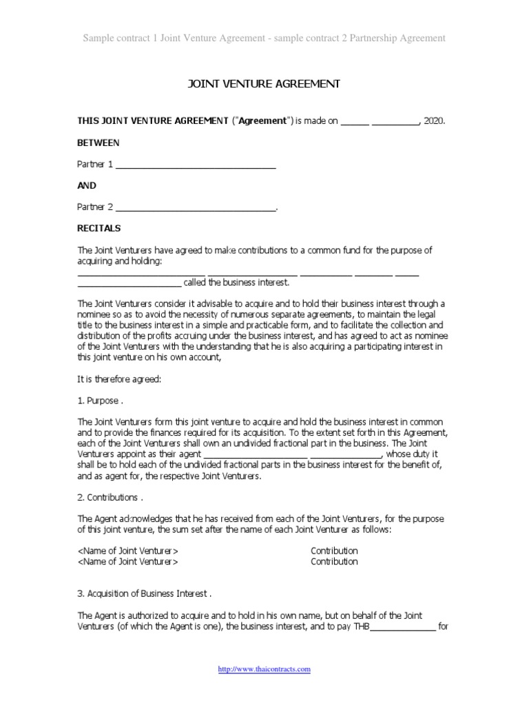 Joint Venture Agreement Template | PDF | Partnership | Arbitration