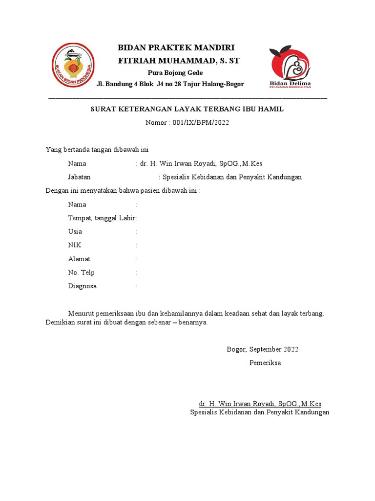 Surat Layak Terbang Ibu Hamil | PDF