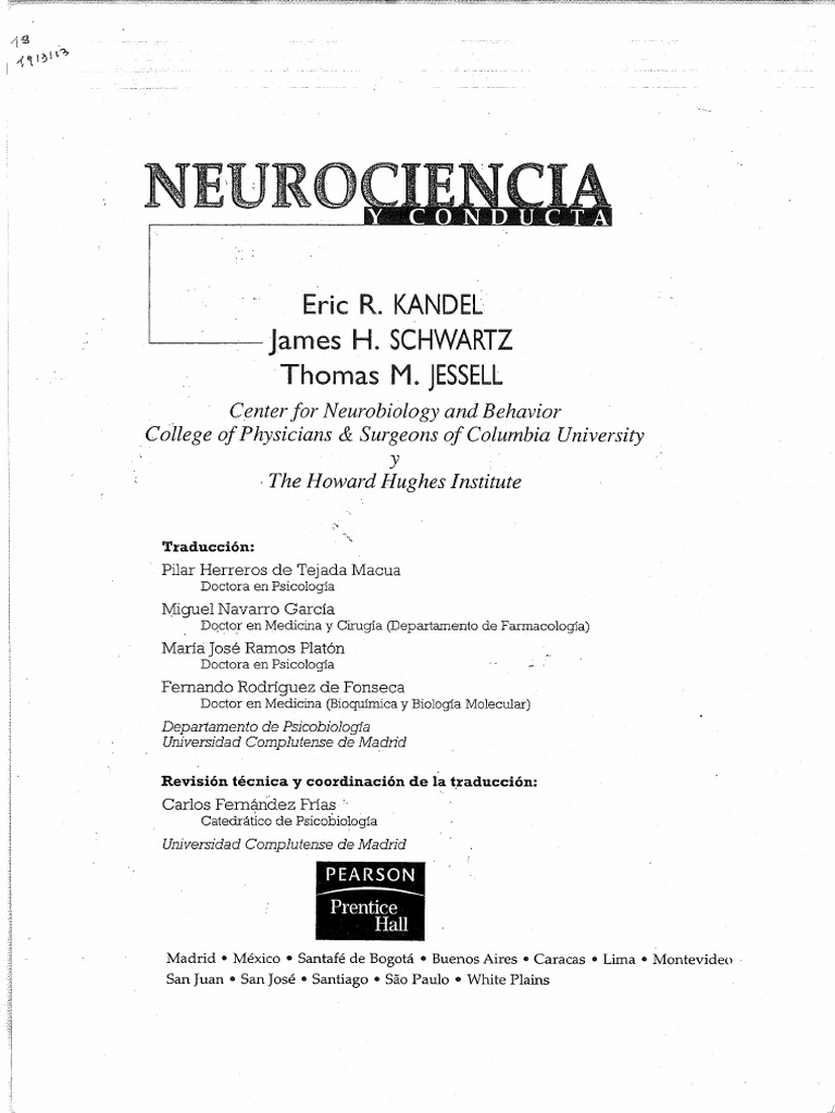 KANDEL SCHWARTZ JESSELL (1997), Neurociencia y Conducta | PDF