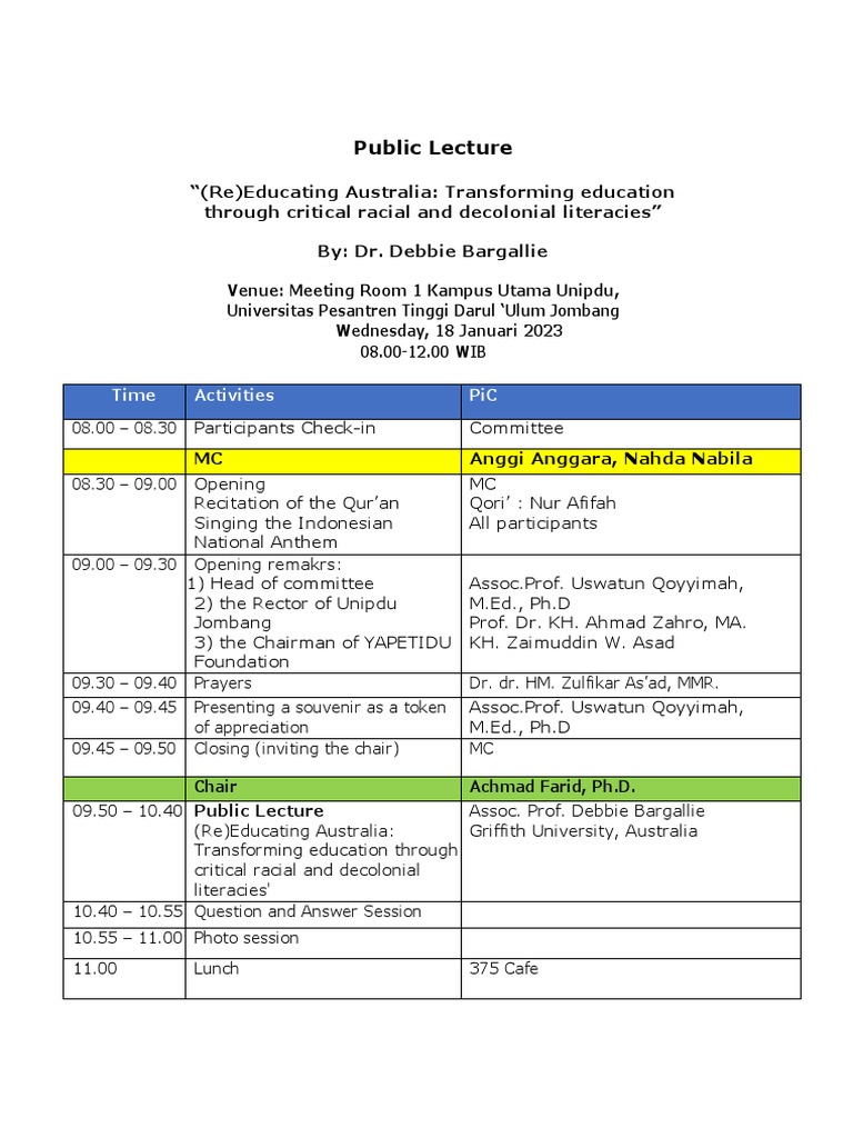 Rundown Acara - General Lecture | PDF