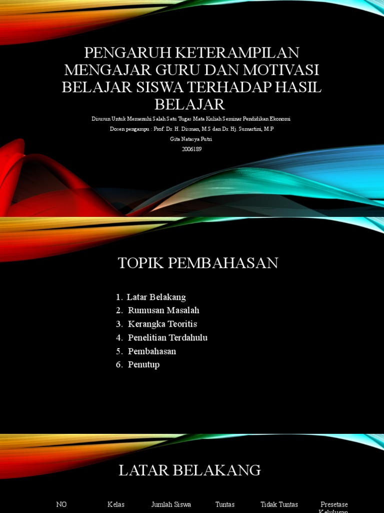 Pengaruh Keterampilan Mengajar Guru Dan Motivasi Belajar Siswa | PDF