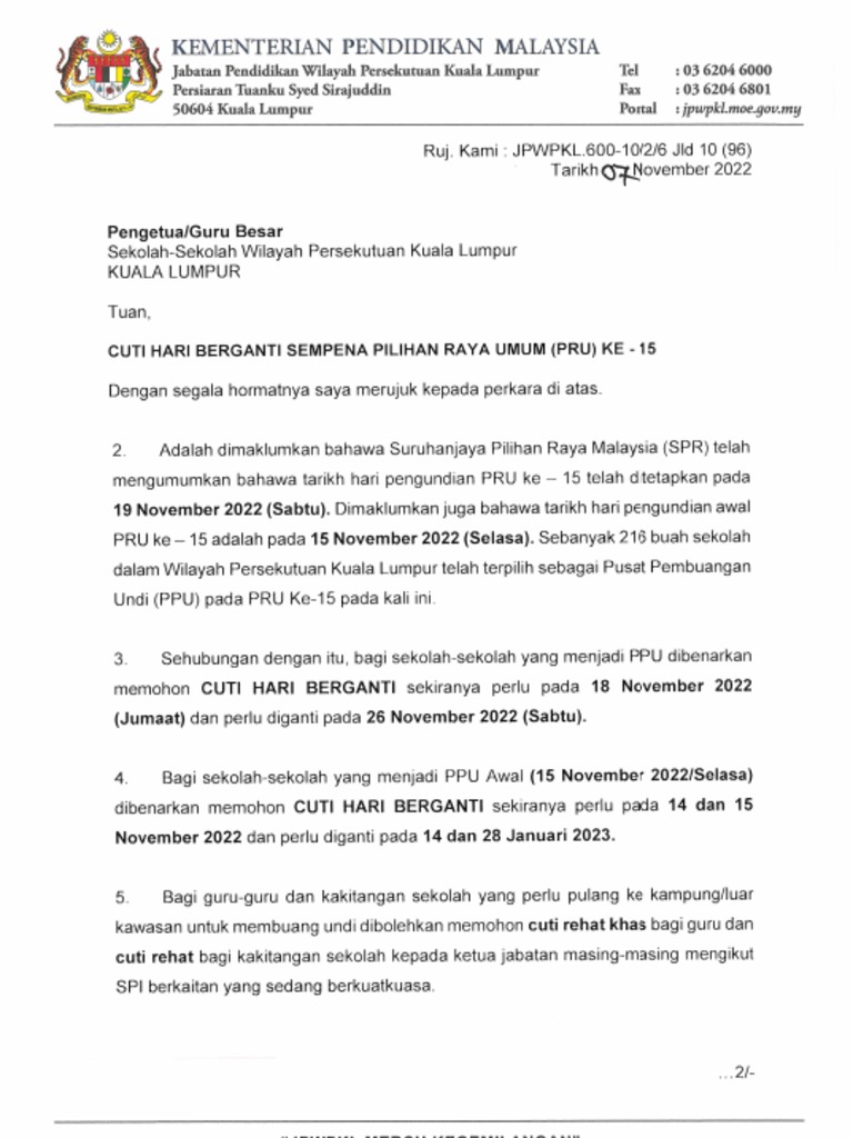 Cuti Ganti PRU-15 | PDF