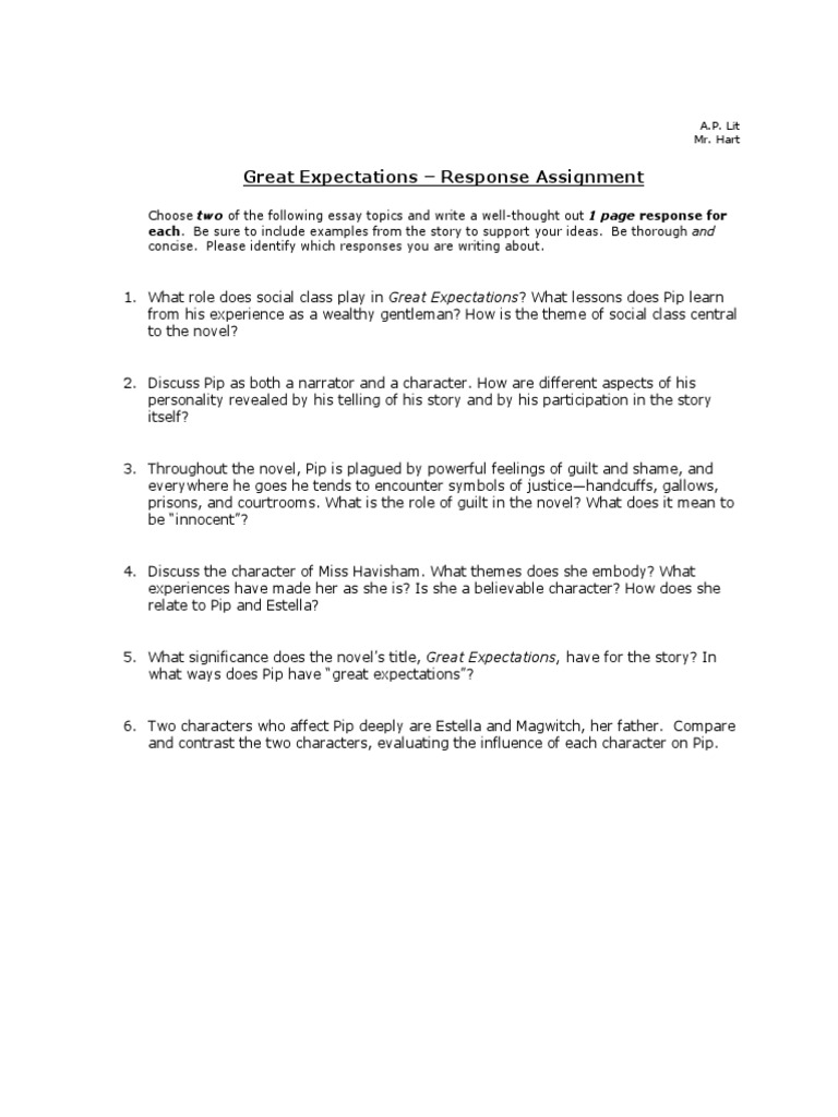 Great Expectations Essay Topics | PDF
