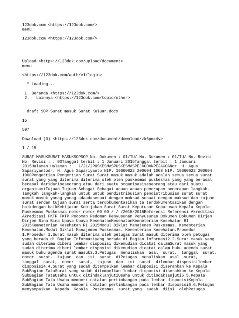 Draft SOP Surat Masuk Surat Keluar | PDF