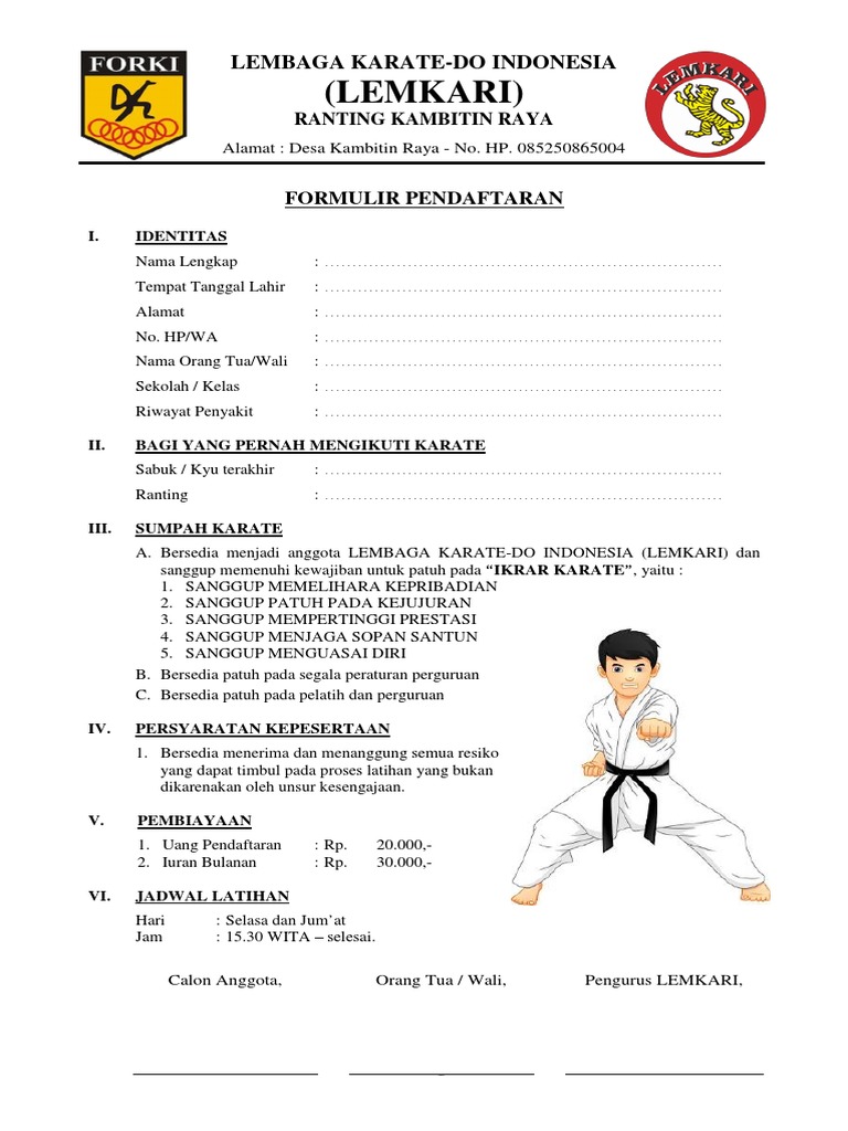 LEMKARI Form Pendaftaran | PDF