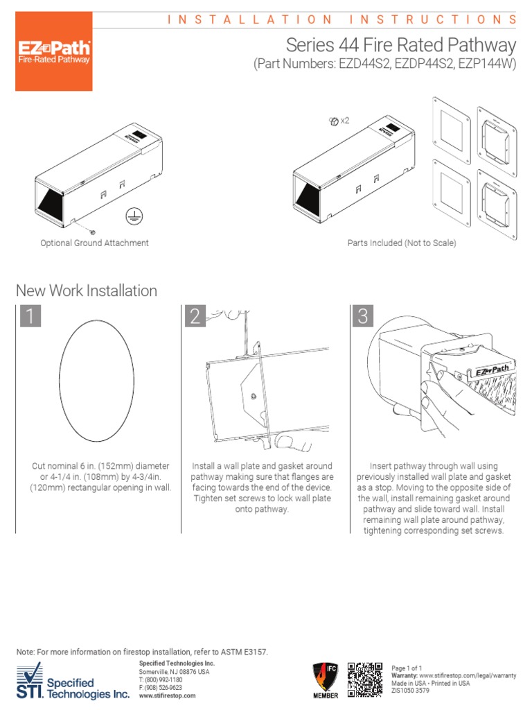 EZ Path Series 44+ Fire-Rated Pathway Single Device Installation Sheet ...
