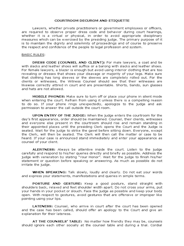 Courtroom Decurom and Etiquette | PDF | Courtroom | Judge