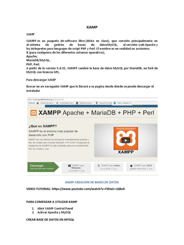 8.2 XAMP-Instalacion, Creacion de Base de Datos, Creacion de Tablas | PDF