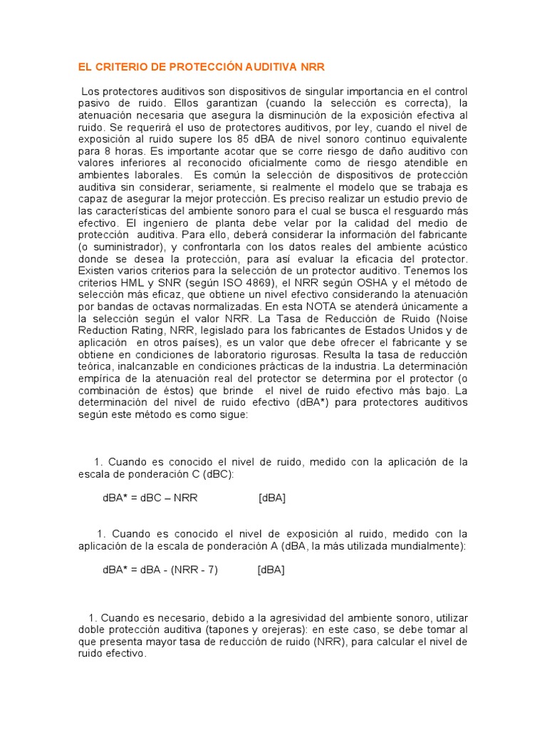 El Criterio de Protección Auditiva NRR | PDF | ruido | Decibel