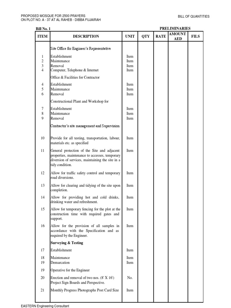 BOQ- | Specification (Technical Standard) | Concrete