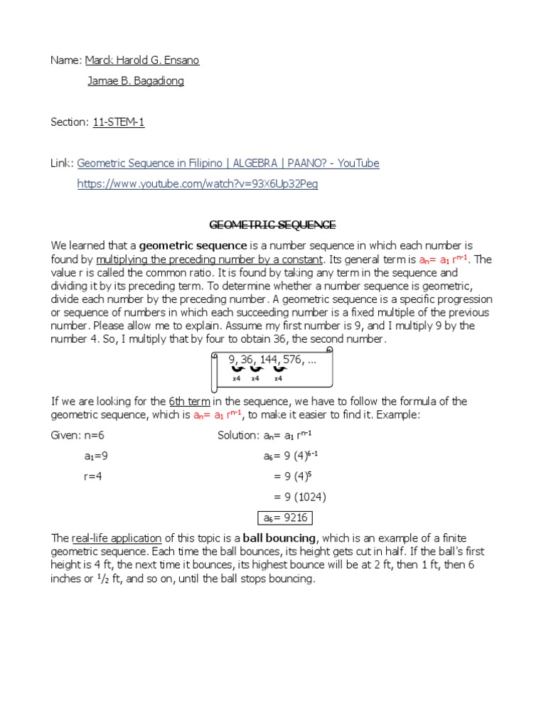 GEOMETRIC SEQUENCE - Pre-Cal | PDF