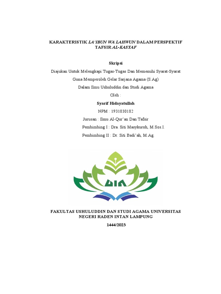 Karakteristik Laibun Wa Lahwun Dalam Perspektif Tafsir Al-Kasyaf | PDF