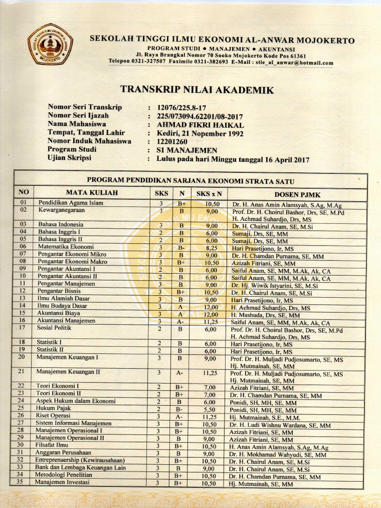 Transkip Nilai | PDF