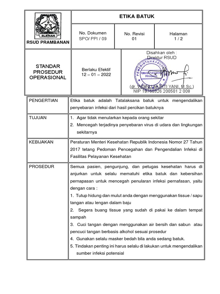 Etika Batuk untuk Pencegahan Infeksi | PDF