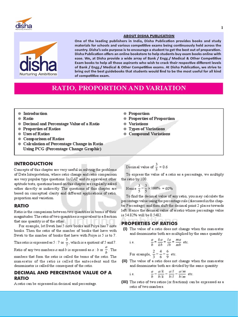Ratio Proportion and Variation | PDF | Ratio | Percentage