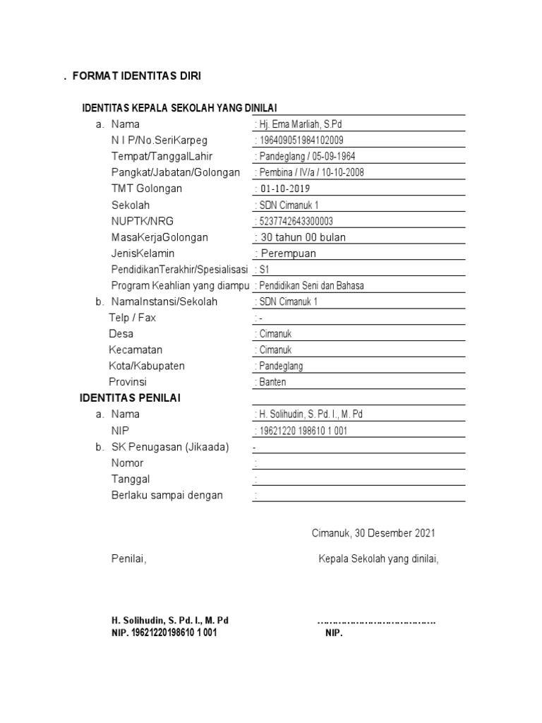 FORMAT IDENTITAS DIRI | PDF